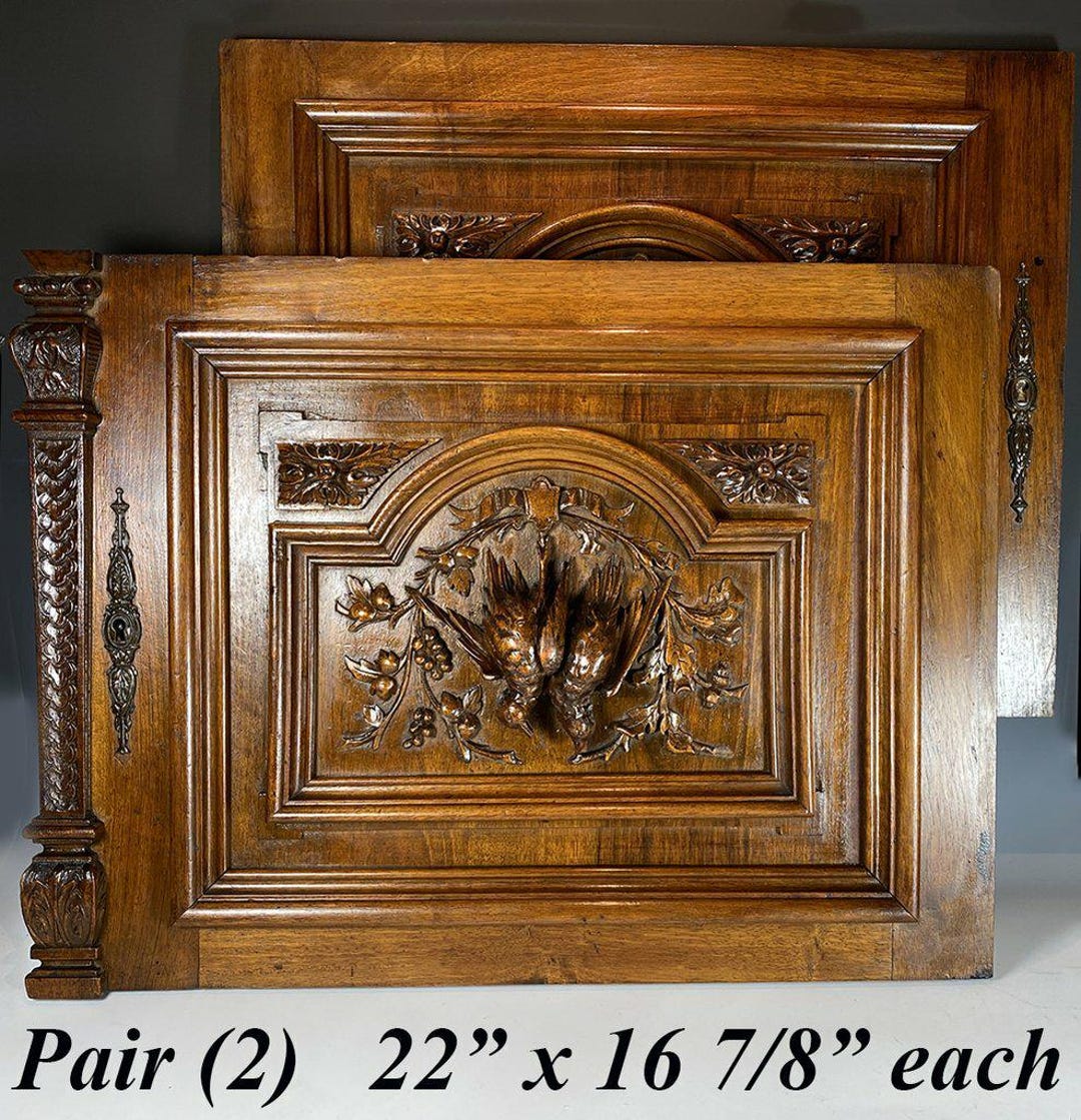 Pair HC Cabinet Doors, Plaques W/ Birds in Nature More, French in Black ...