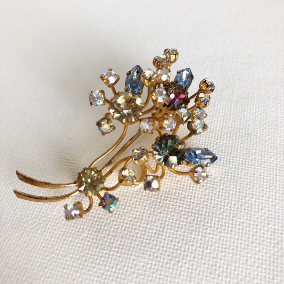 Flower Bouquet Brooch / Multi Colored Crystal Brooch … - Gem