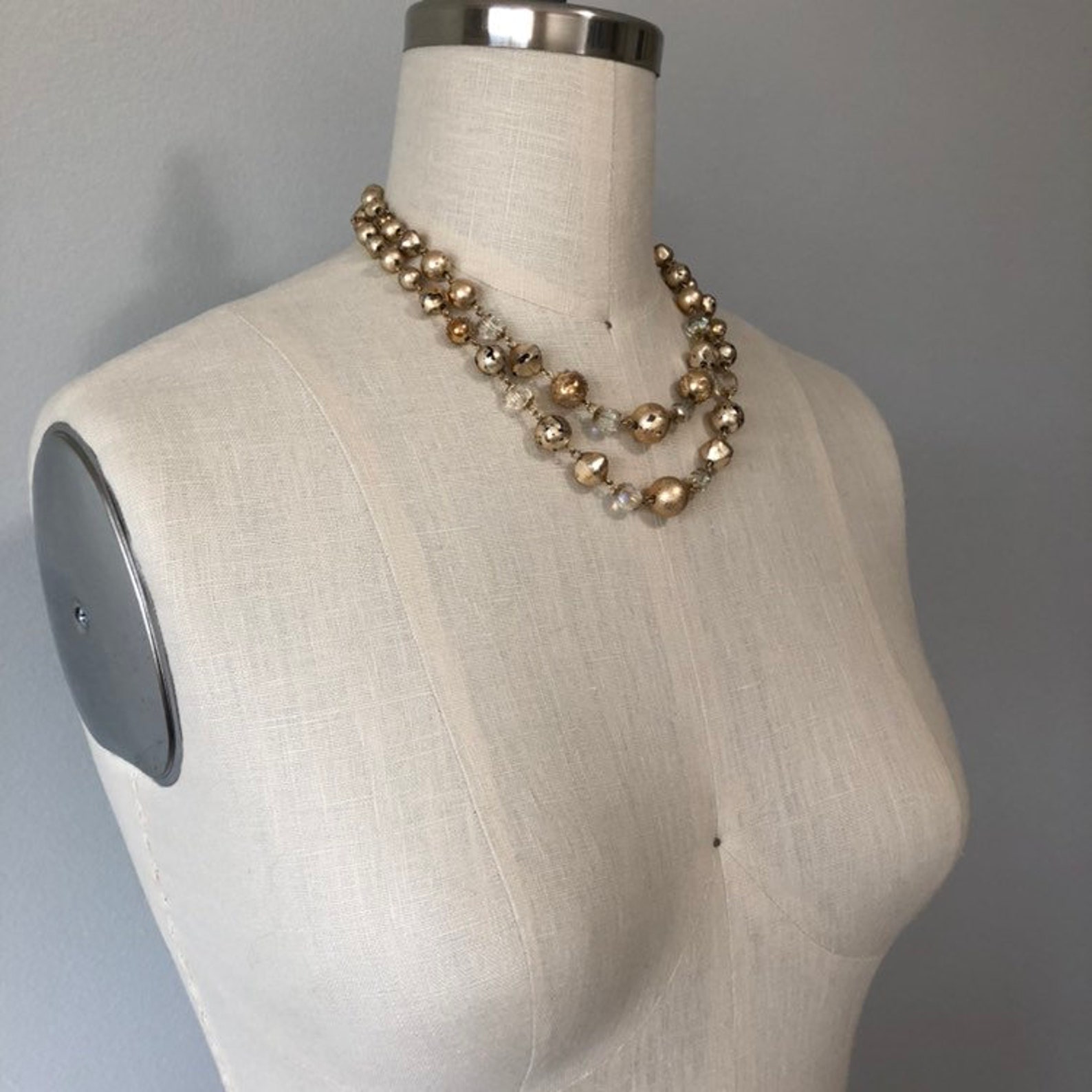 Vintage 60s Necklace / Gold and Crystal / Stones and Beads / - Etsy