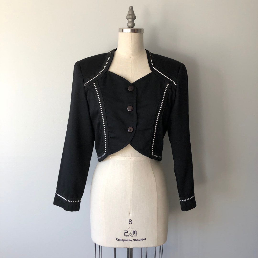 Vintage Crop Jacket / Black With White Detailing / Matador Style Jacket ...