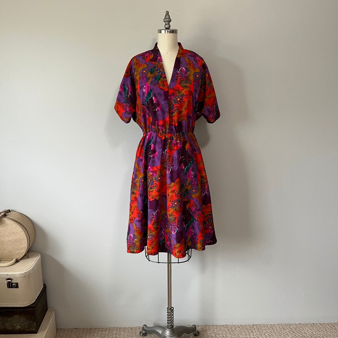 Multi Coloured Dress / Vibrant 80s Dress / Spring Vintage Fashion ...