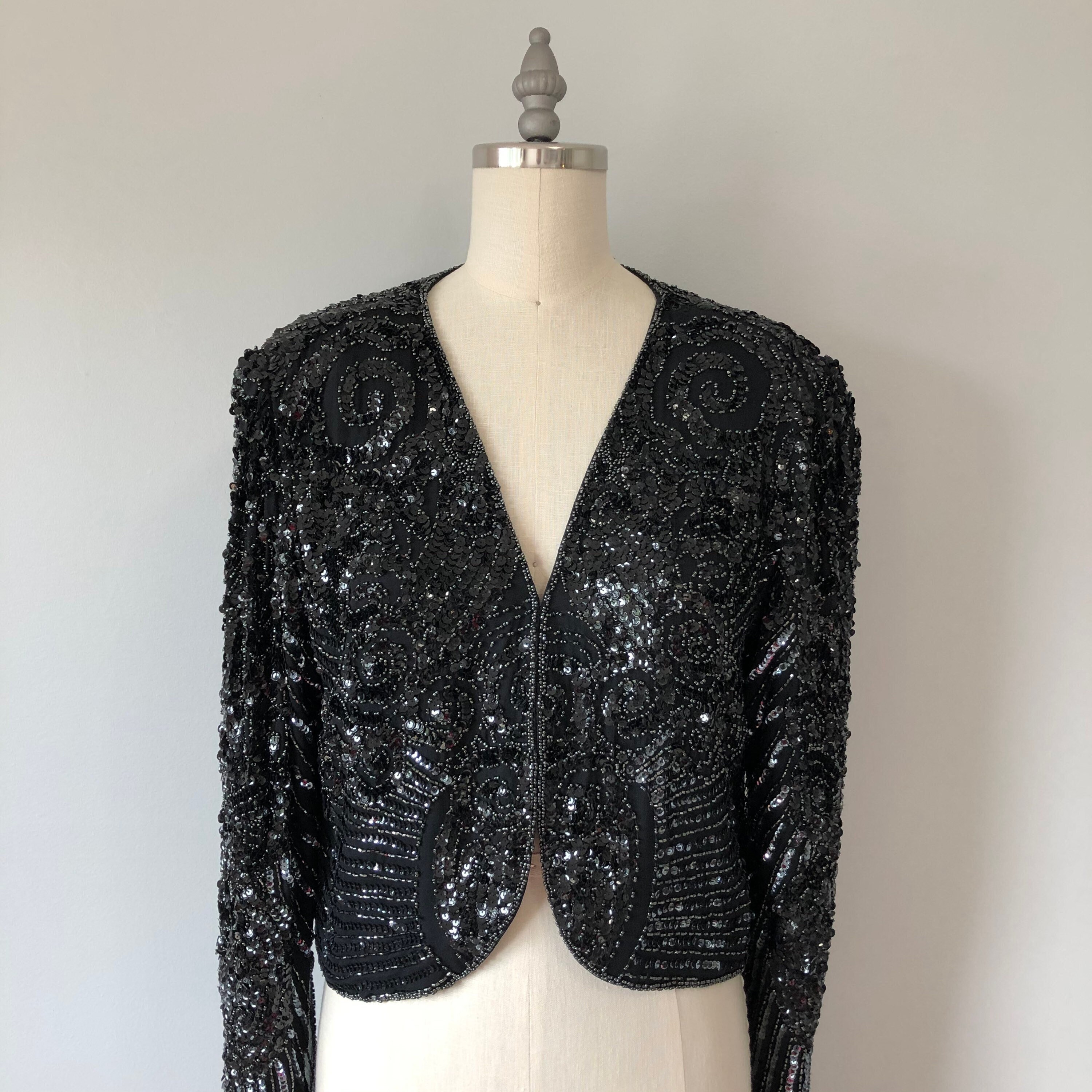 Beaded Black 80s Jacket / Rock Star Vintage / Stage Jacket / Sequin ...