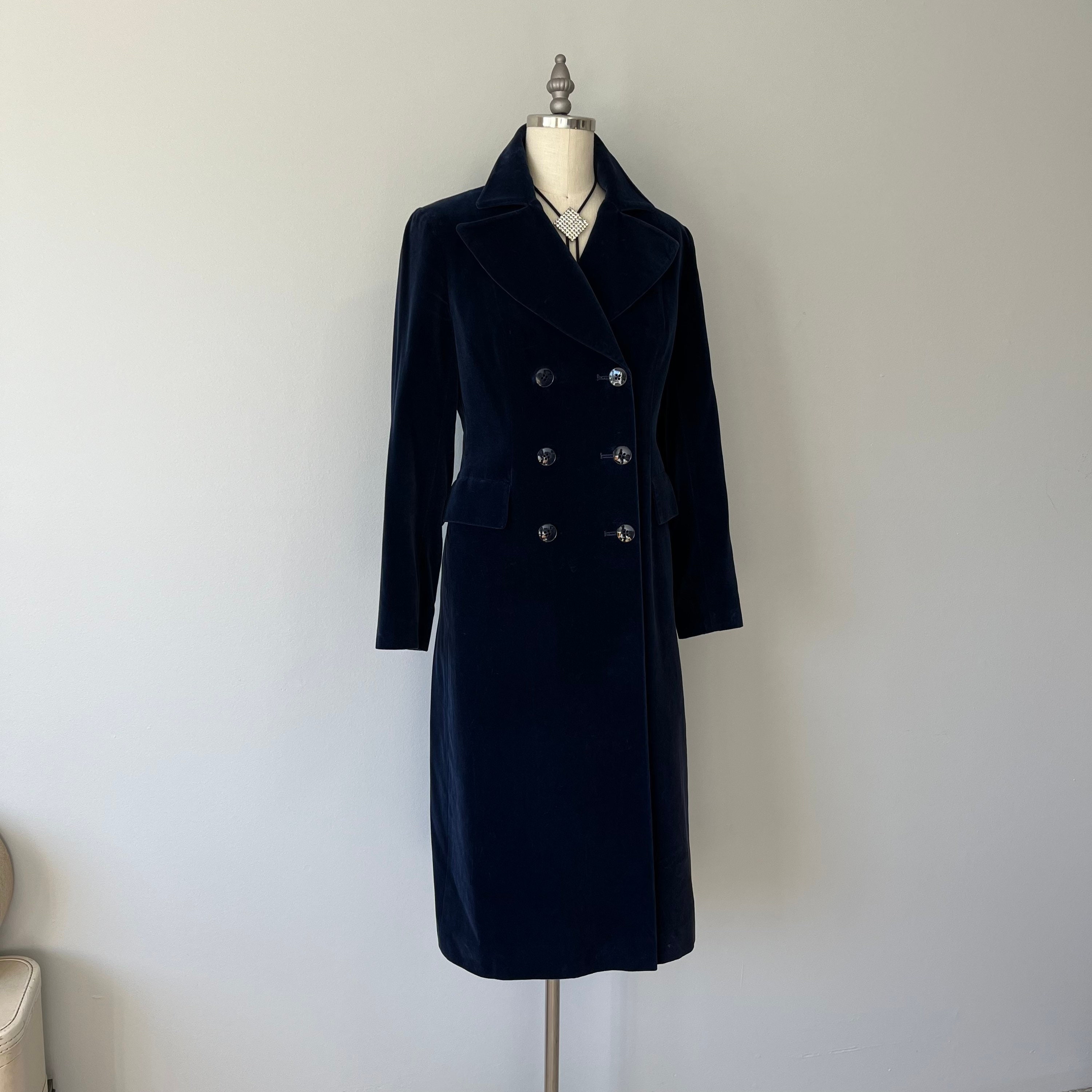 Navy Velvet Coat / Vintage Long Peacoat / Classy 70s Wear / Evening ...