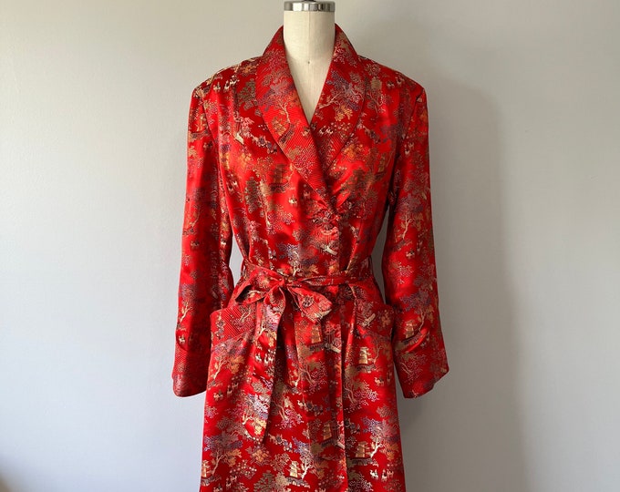 Vintage Chinese Silk Brocade Robe-1940s to 1950s Peony Brocade Robe ...