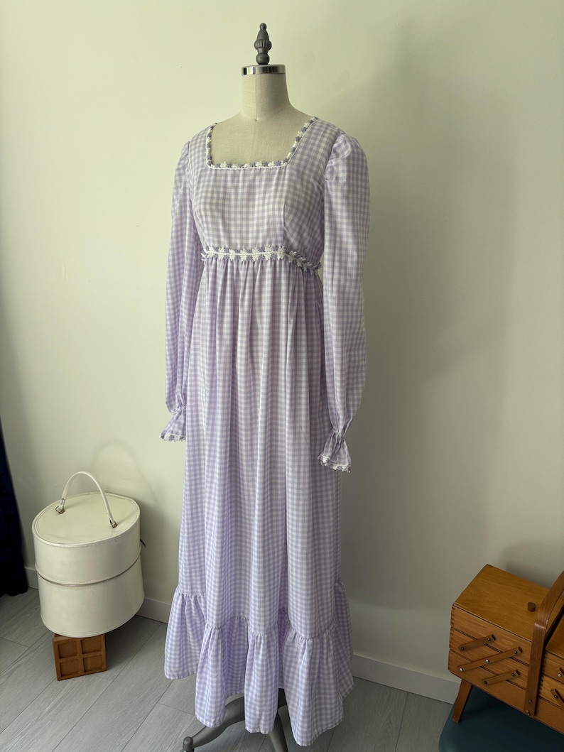 Vintage Gingham Dress / 70s Boho Cottagecore / Country Purple Day Dress ...
