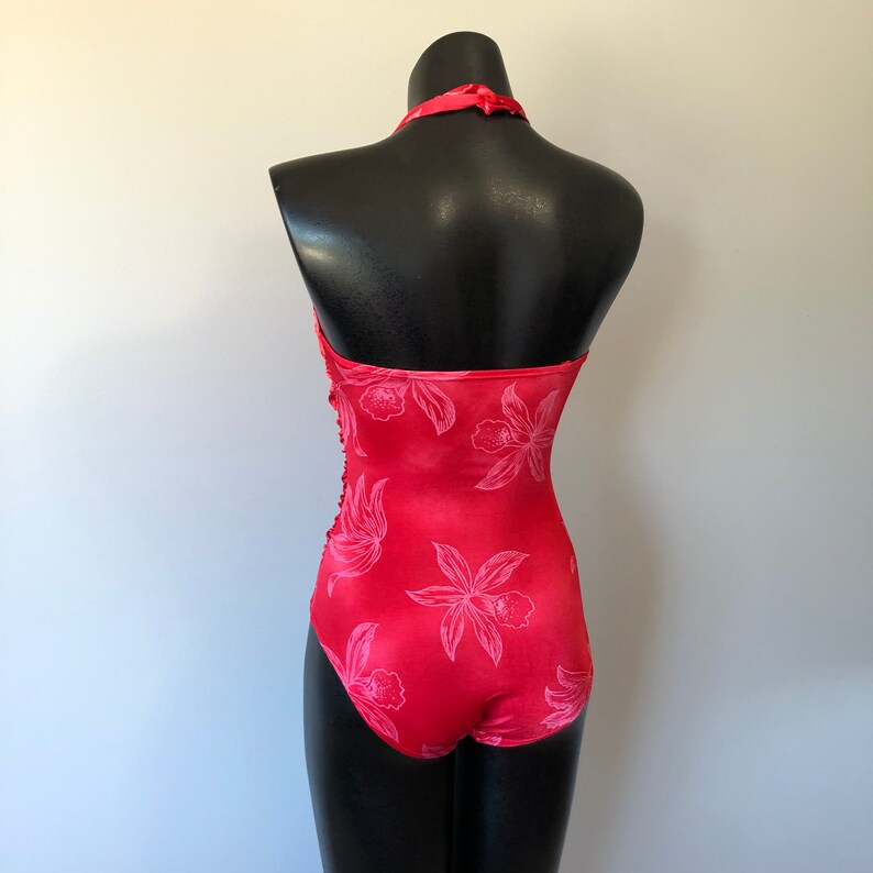 80s One Piece Swimsuit / Vintage Red Bathing Suit / Hawaiian Hibiscus ...