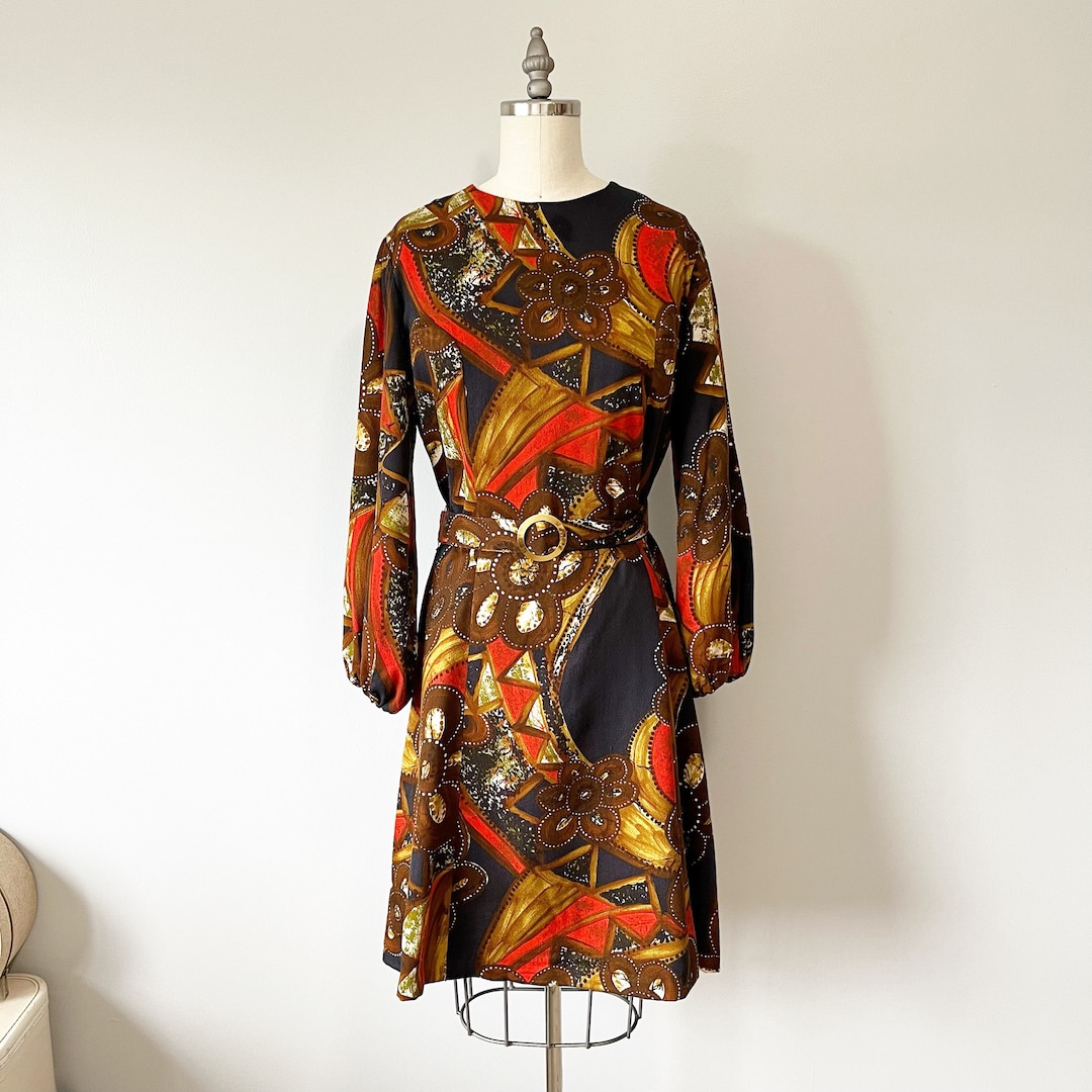 60s Floral Dress With Belt, Vintage Boho Long Sleeve - Etsy