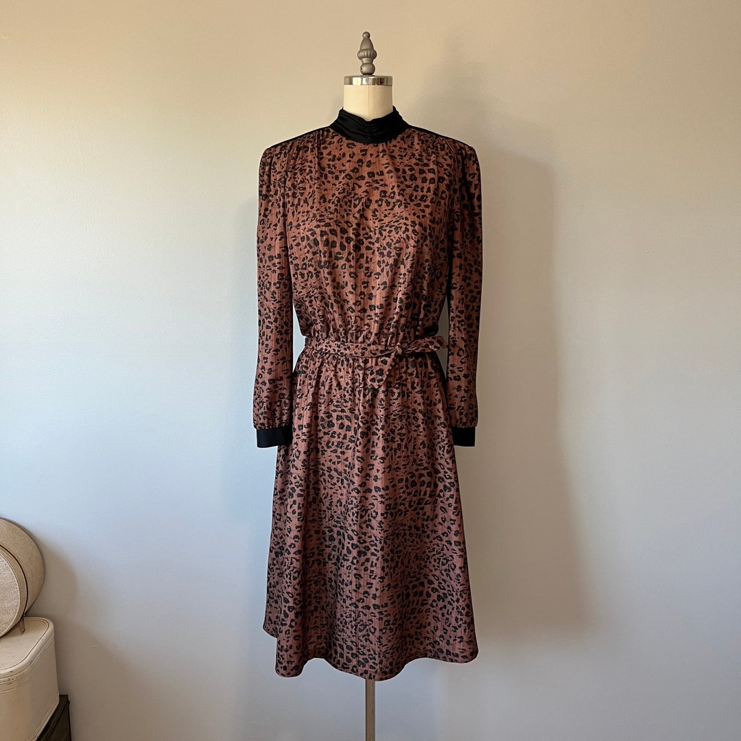 Vintage 80s Leopard Print Dress, Long Sleeve With Belt - Size S - Etsy