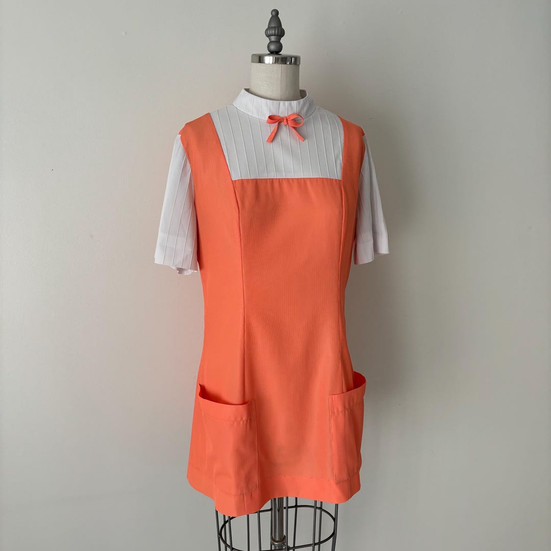Vintage 60s Peach Uniform Dress With Bow, S/M - Etsy