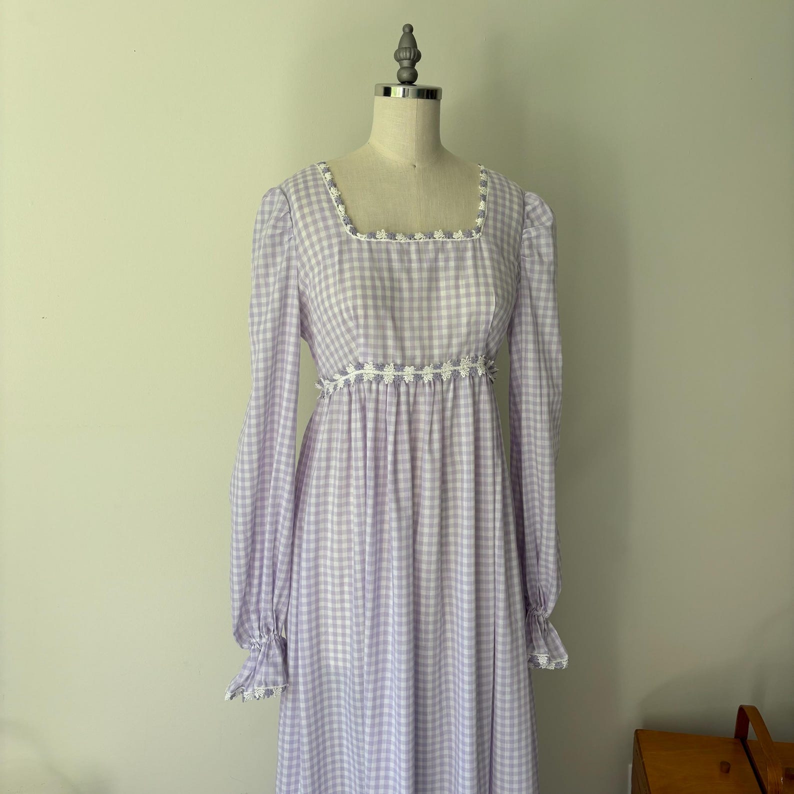 Vintage Gingham Dress / 70s Boho Cottagecore / Country Purple Day Dress ...