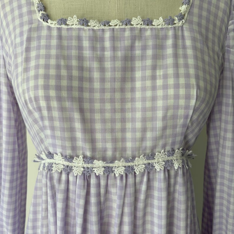 Vintage Gingham Dress / 70s Boho Cottagecore / Country Purple Day Dress ...