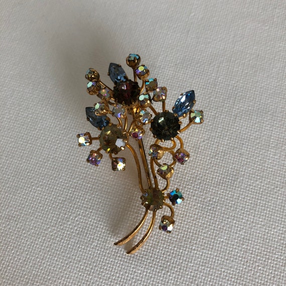 Flower Bouquet Brooch / Multi Colored Crystal Brooch … - Gem