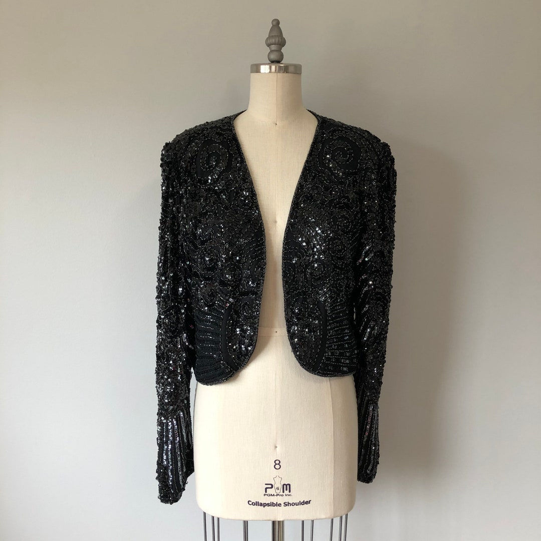 Beaded Black 80s Jacket / Rock Star Vintage / Stage Jacket / Sequin ...