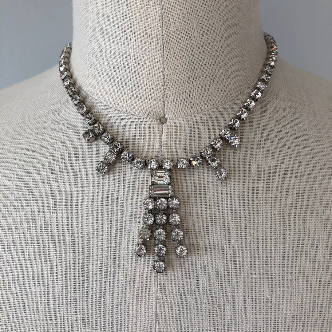 Vintage 60s Rhinestone Necklace - Elegant Evening Jewelry - Etsy