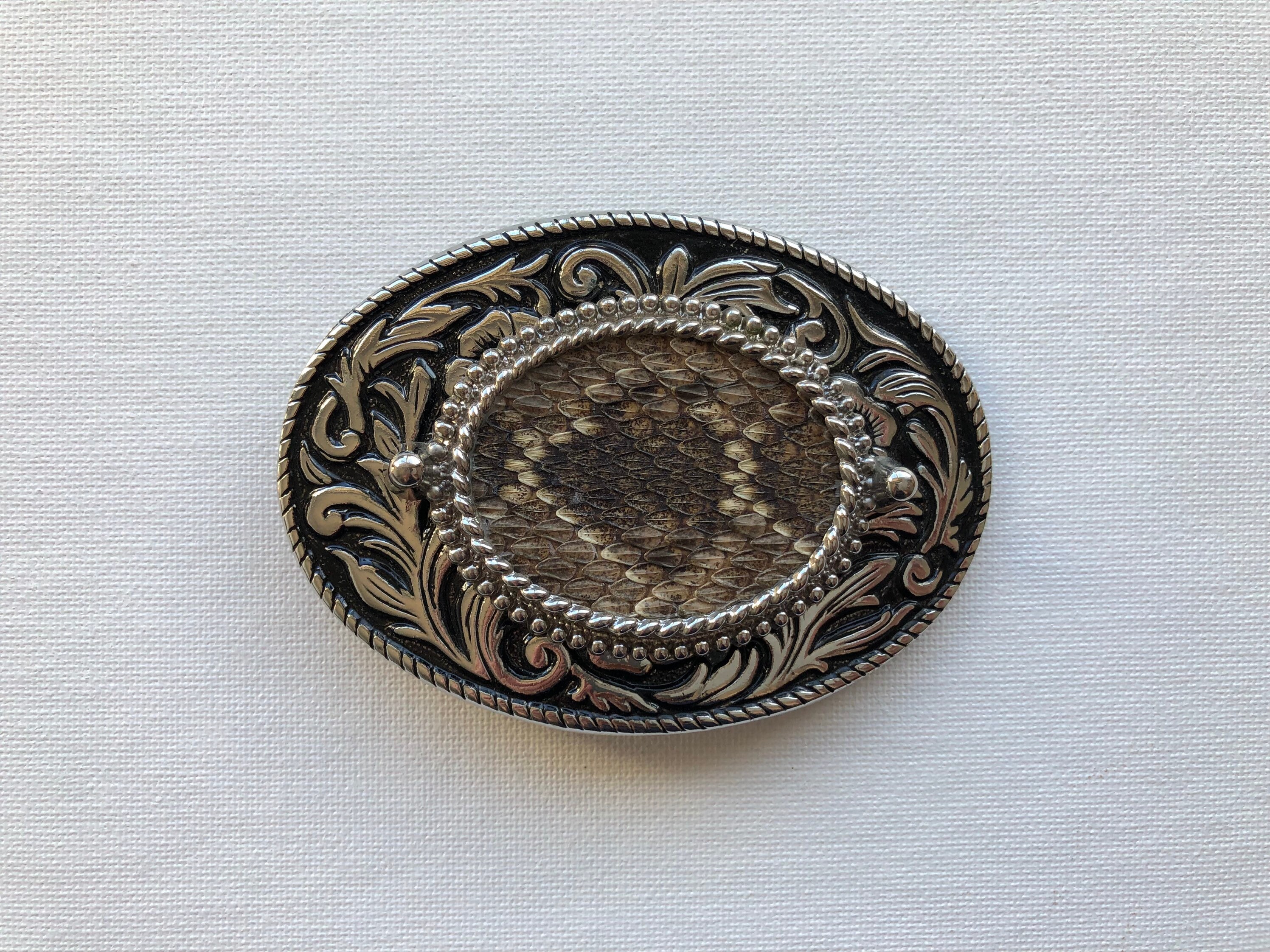 Vintage 70s Snake Skin Belt Buckle, Silver Plated Western Style - Etsy