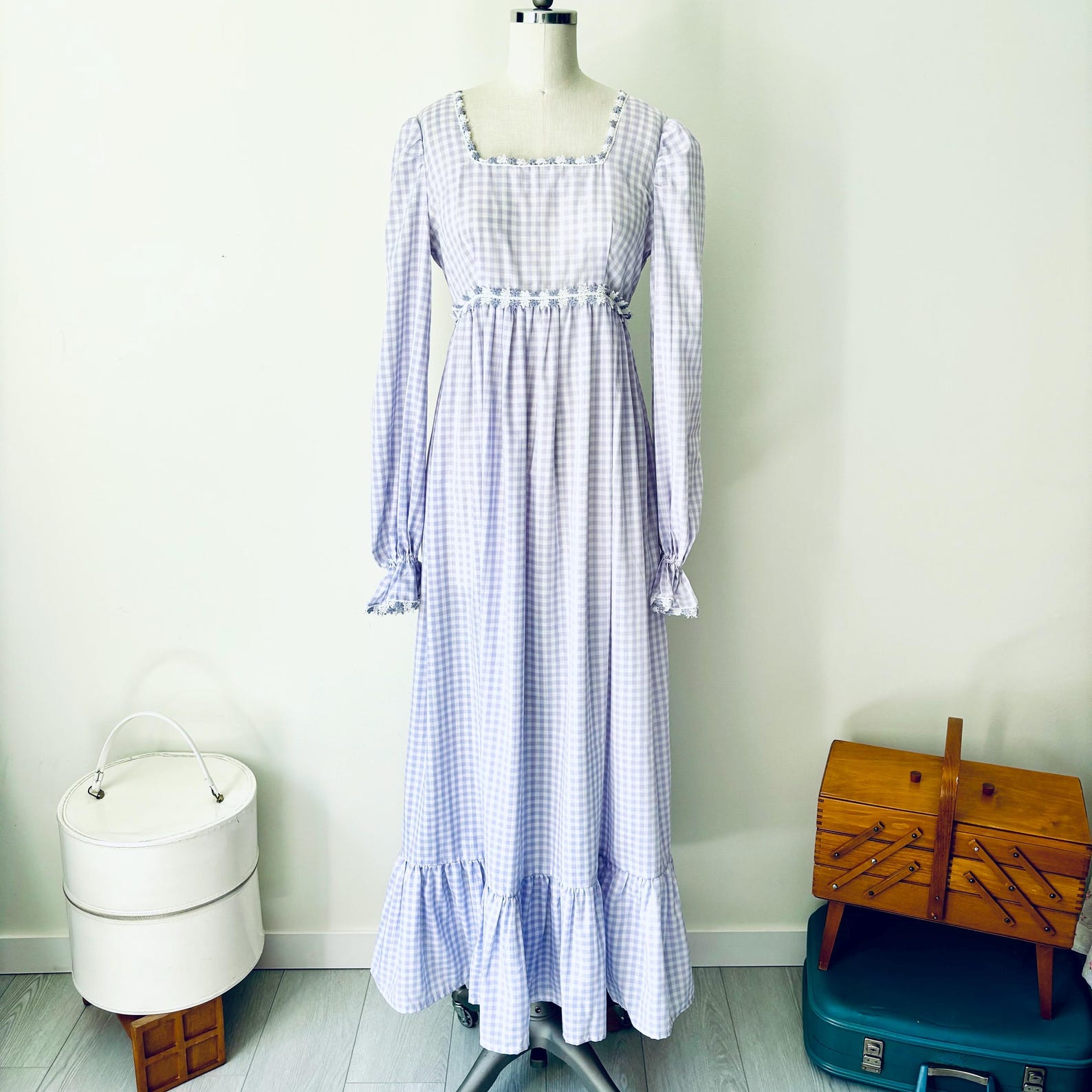 Vintage Gingham Dress / 70s Boho Cottagecore / Country Purple Day Dress ...