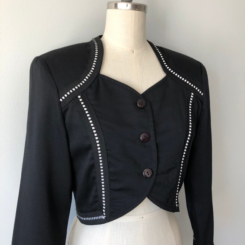 Vintage Crop Jacket / Black With White Detailing / Matador Style Jacket ...
