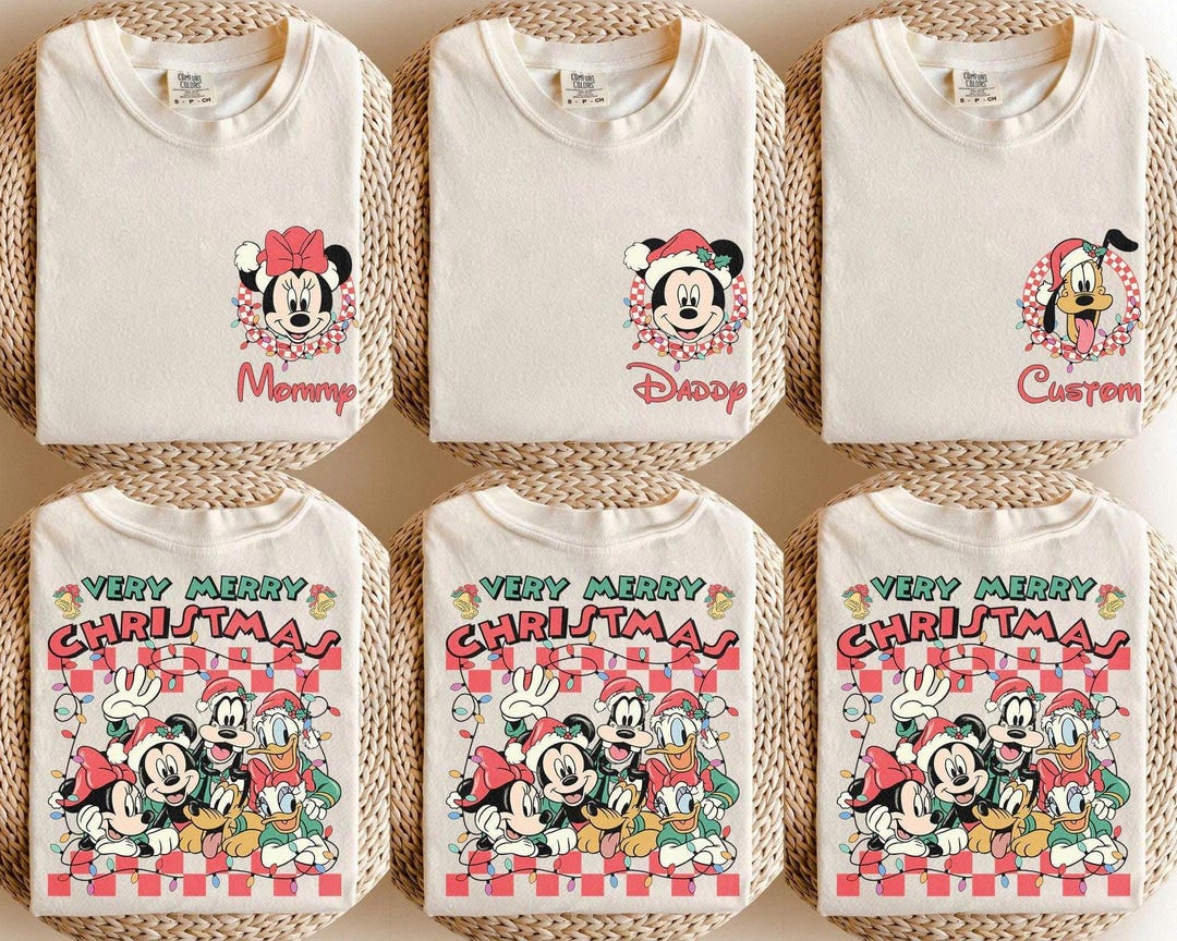 Retro Disney Checkered 2-sided Matching Christmas Shirts, Retro Mickey ...