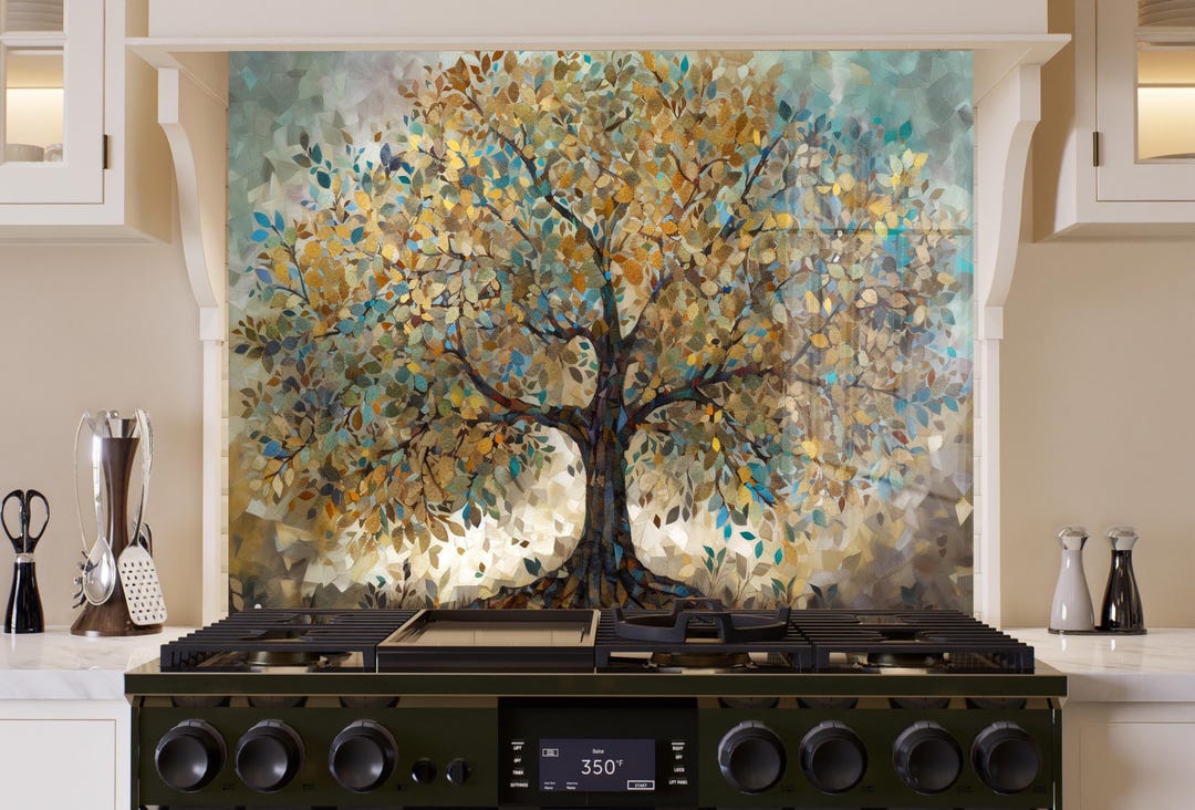 Tree of Life Backsplash, Tempered Glass Kitchen Backsplash, Custom ...
