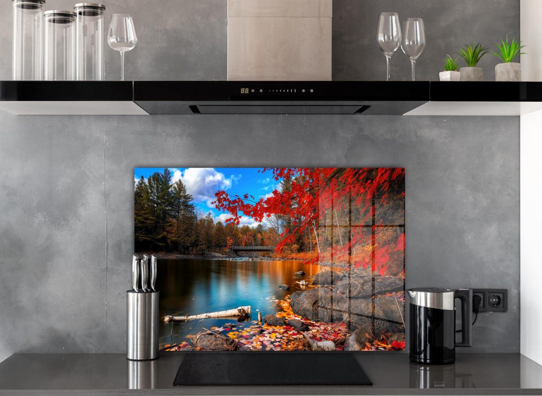 Tempered Glass Kitchen Backsplash: Scenic Autumn River - Etsy