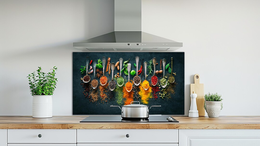 Spice Kitchen Backsplash, Stove Back Cover, Tempered Glass Stove ...
