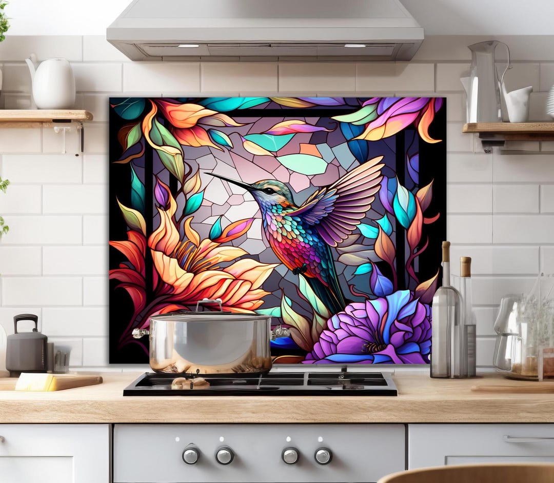 Hummingbird Tempered Glass Kitchen Backsplash: Stained Glass Look - Etsy