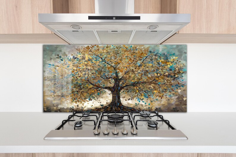Tree of Life Backsplash, Tempered Glass Kitchen Backsplash, Custom ...