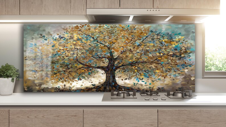 Tree of Life Backsplash, Tempered Glass Kitchen Backsplash, Custom ...