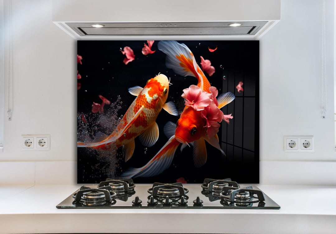 Koi Fish Tempered Glass Backsplash, Kitchen Sink Cover, Copper ...