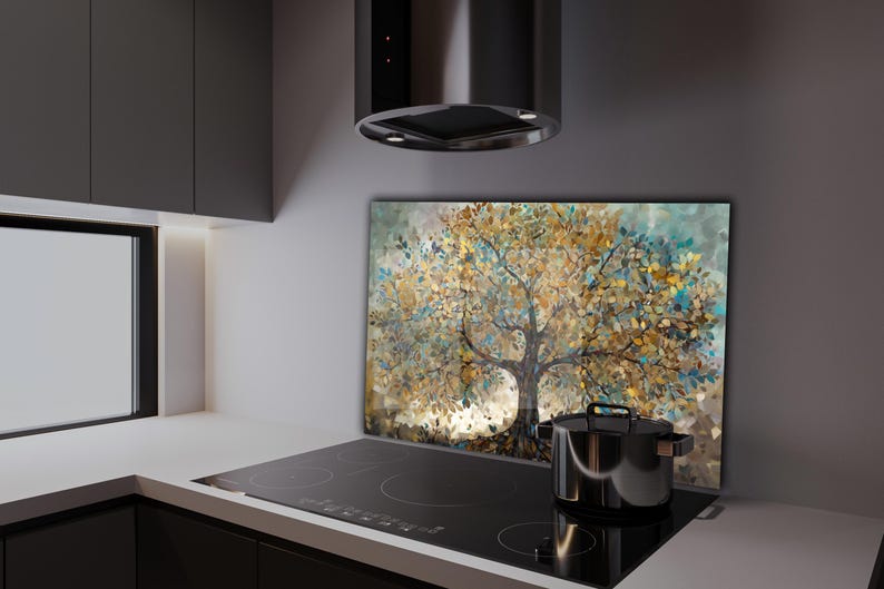 Tree of Life Backsplash, Tempered Glass Kitchen Backsplash, Custom ...