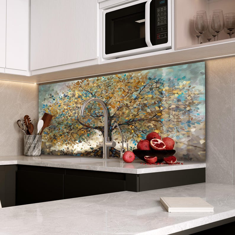 Tree of Life Backsplash, Tempered Glass Kitchen Backsplash, Custom ...