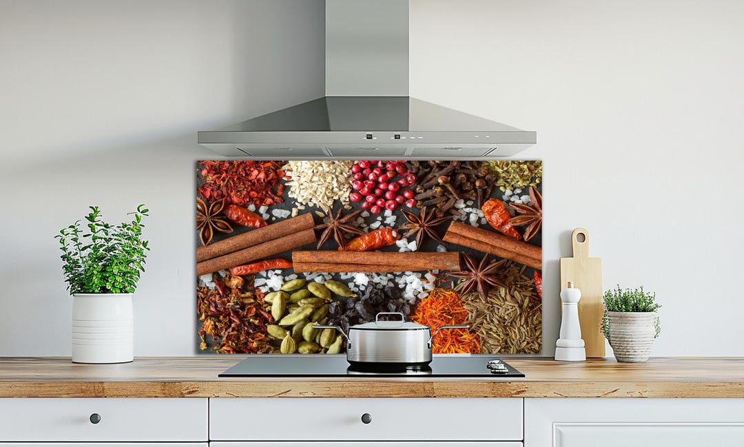 Spices Kitchen Backsplash for Stove,stove Back Cover,glass Splashback ...