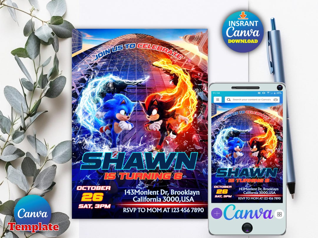 Invitación editable de Sonic 3, plantilla de cumpleaños de Sonic 3 ...
