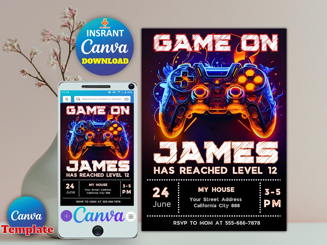 Editable Video Game Party Invitation, Level up Birthday Invite, Gamer ...