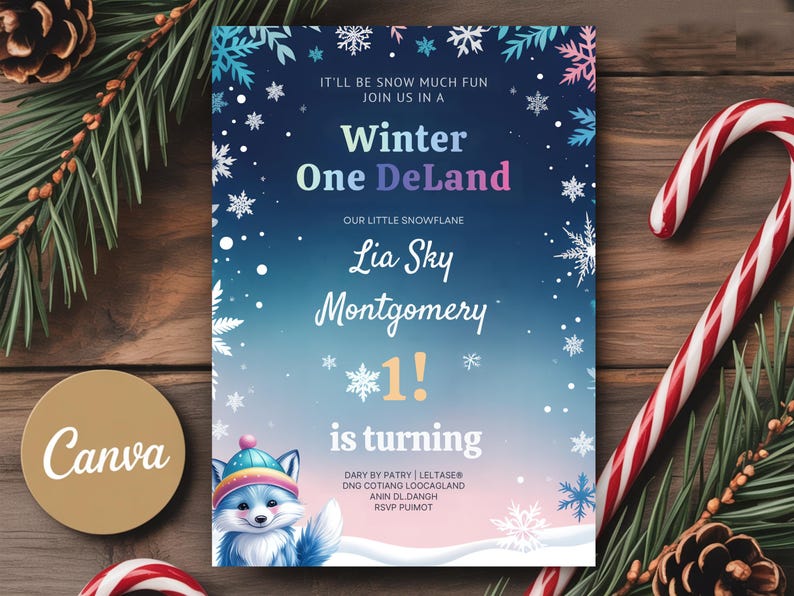 Editable WINTER Onederland Invitation, Blue Silver Winter Wonderland ...