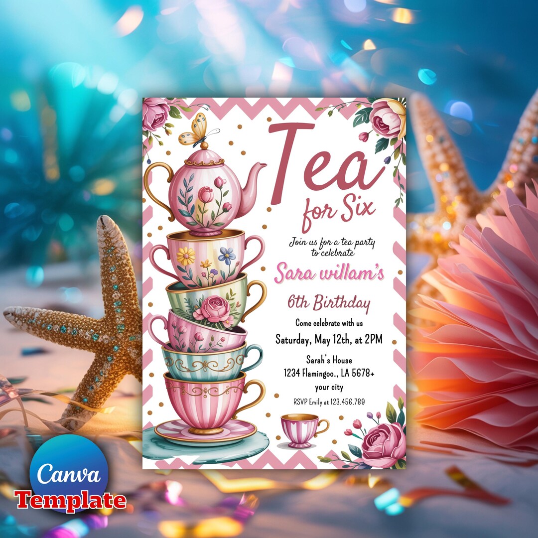 Editable “tea for Two” Birthday Invitation, 2nd Birthday Party, Pink ...