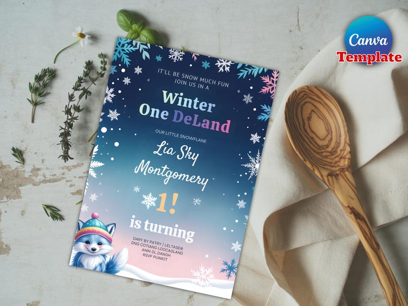 Editable WINTER Onederland Invitation, Blue Silver Winter Wonderland ...