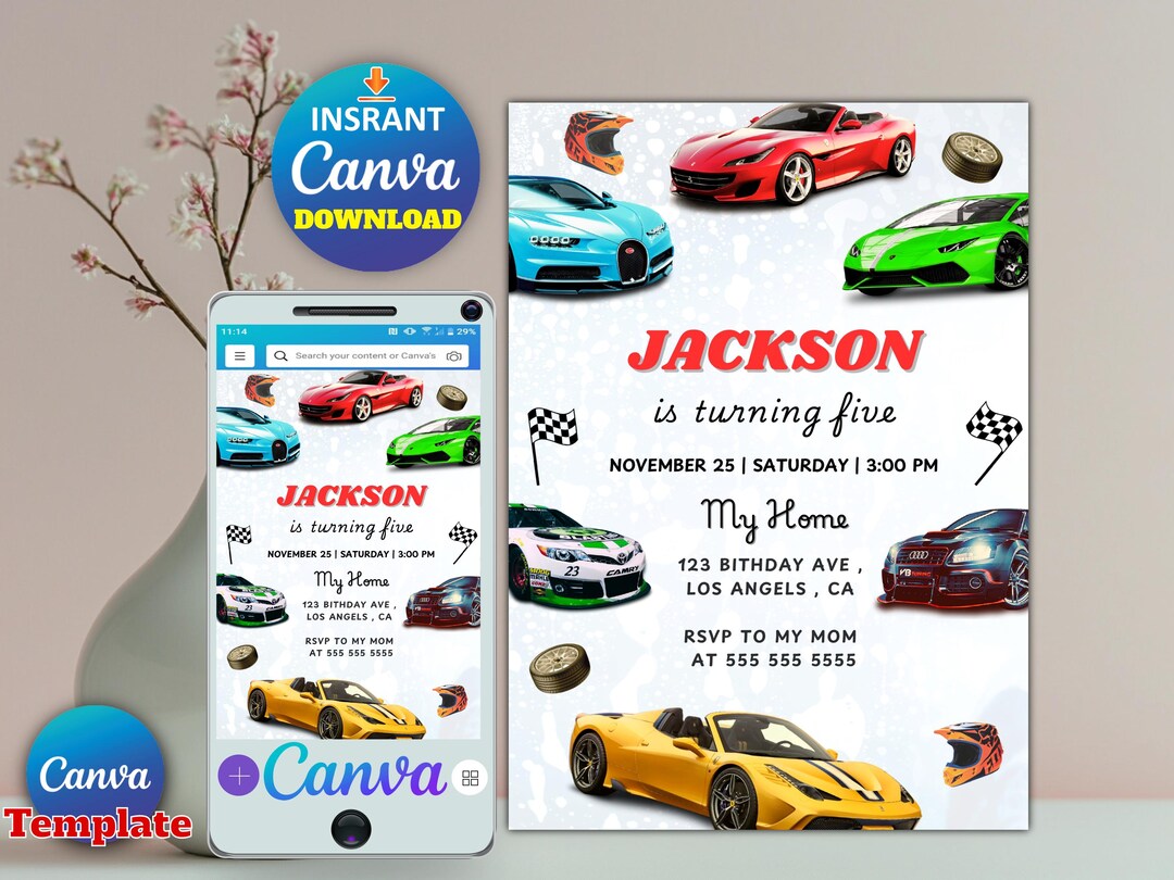 Racing Car Birthday Invitation, Race Car Birthday Invitation, Sport Car ...