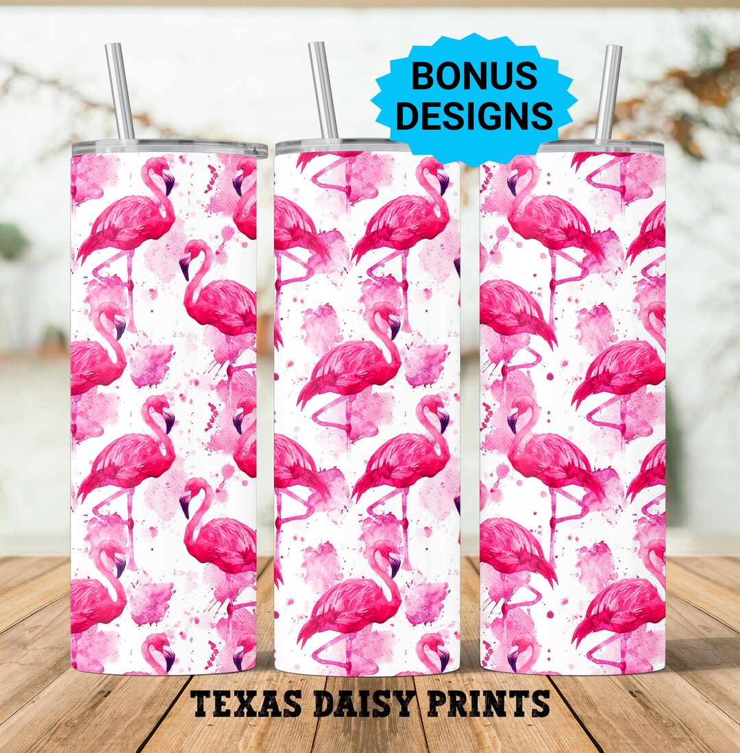 Flamingo Pink Watercolor 20oz Skinny Tumbler Seamless Sublimation ...