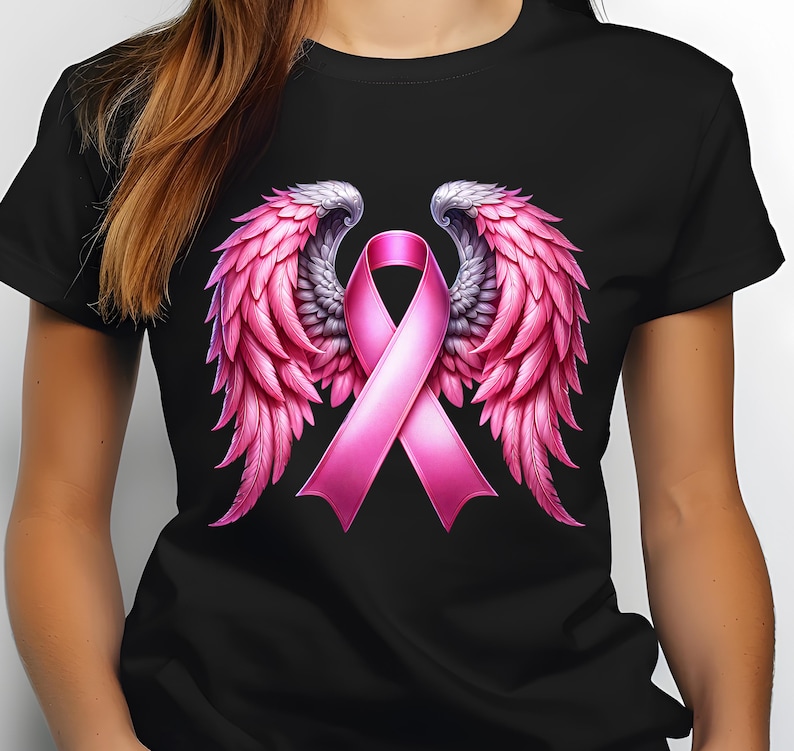 Pink Ribbon Angel Wings Breast Cancer Survivor PNG, Sublimation Design ...