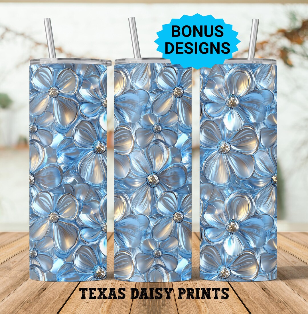 3D Silver Daisy Flowers Disco Balls 20oz Tumbler Wrap Png Tumbler ...