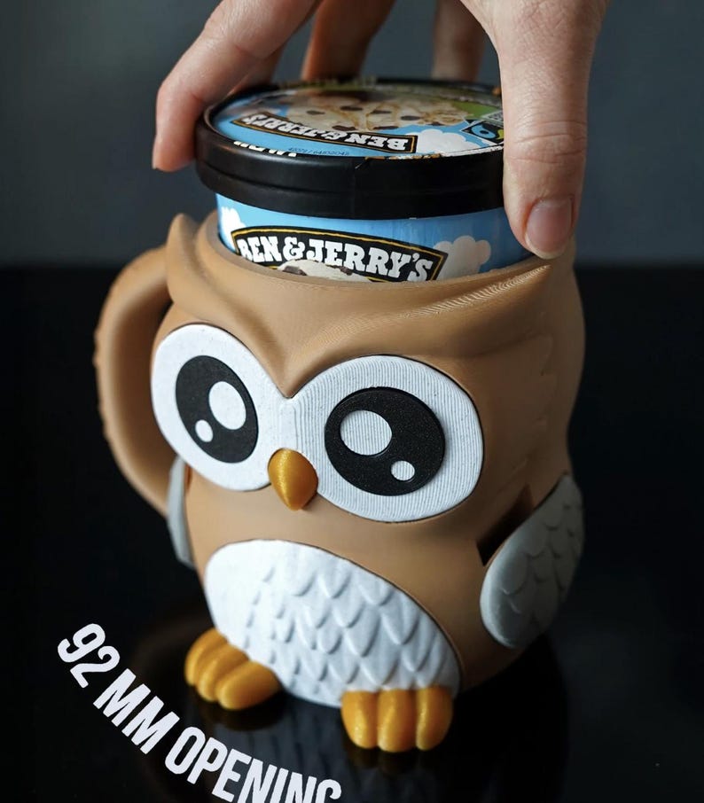 3D Printed Owl Ice Cream Pint Holder – Insulated Cup, Spoon Slots - Etsy