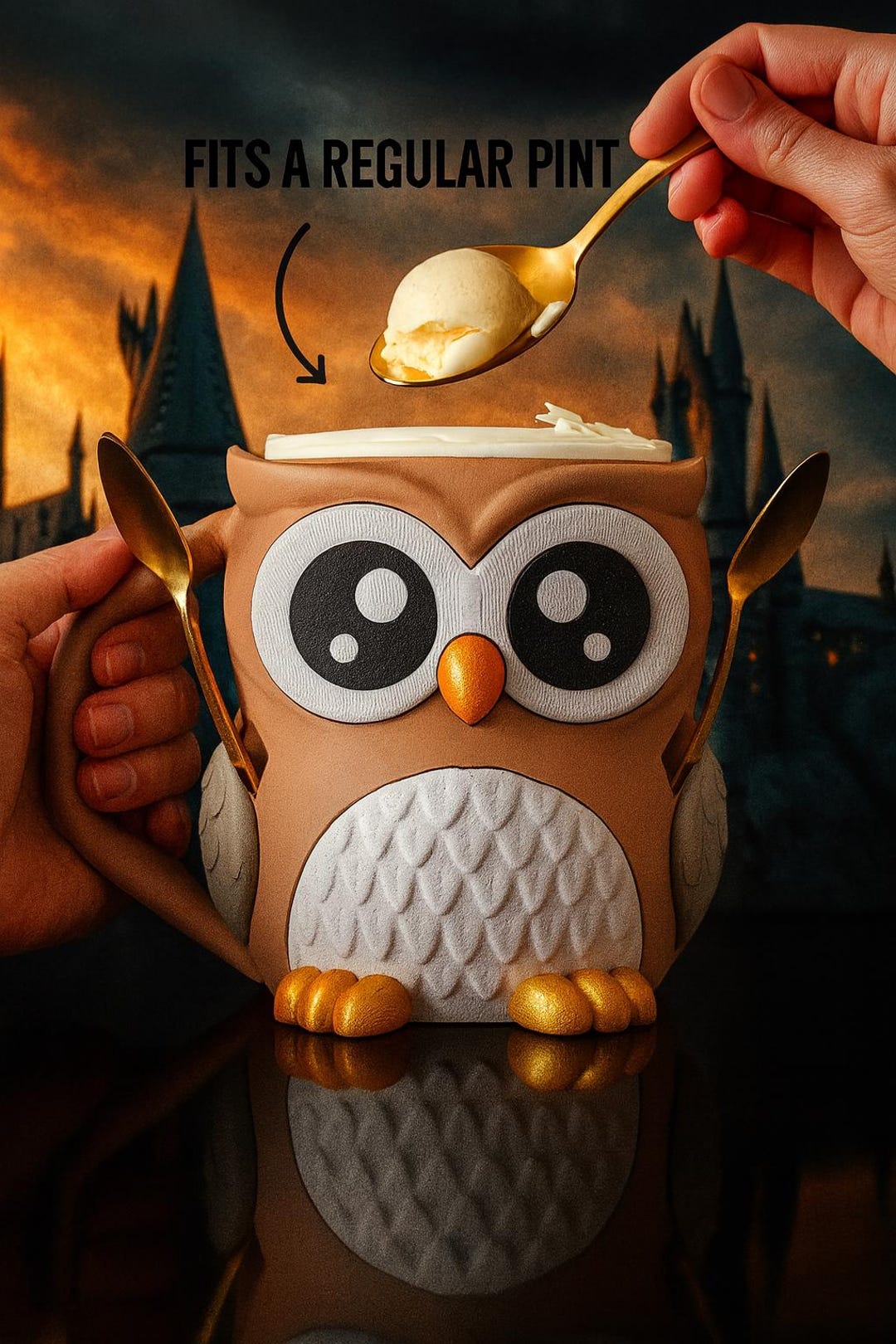3D Printed Owl Ice Cream Pint Holder – Insulated Cup, Spoon Slots ...