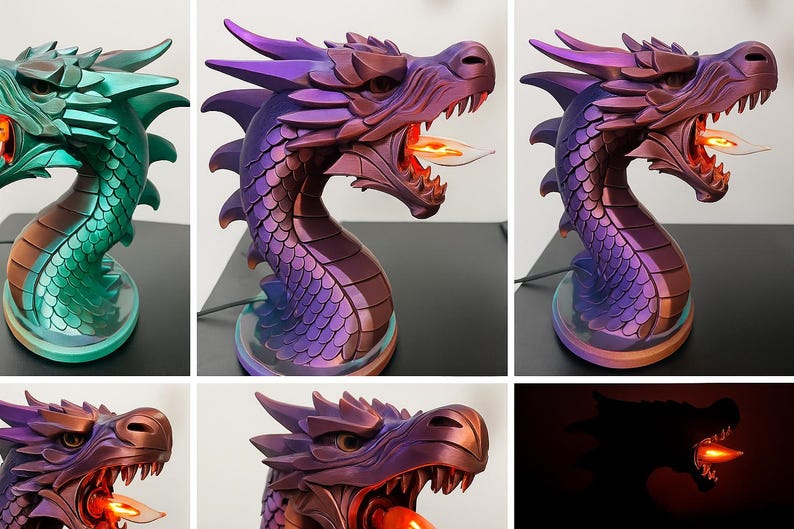 3D Printed Dragon Flame Lantern: Color-shifting Firelight Lamp - Etsy
