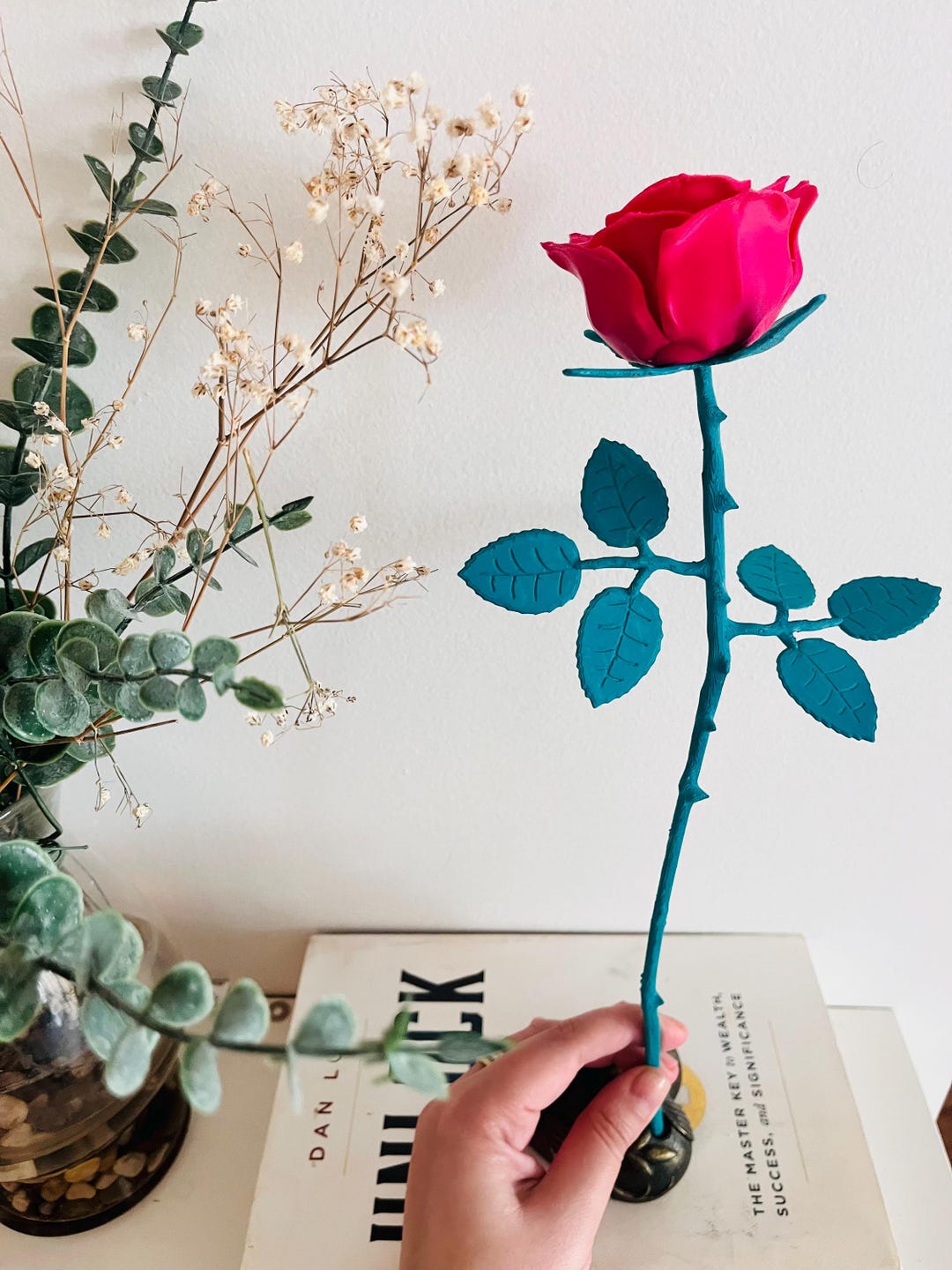 3D Printed Red Rose 25cm Forever Flower Handmade Gift Valentines ...