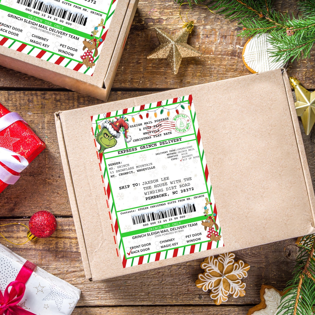 Grinch Express Christmas Shipping Label, Editable Printable (digital ...