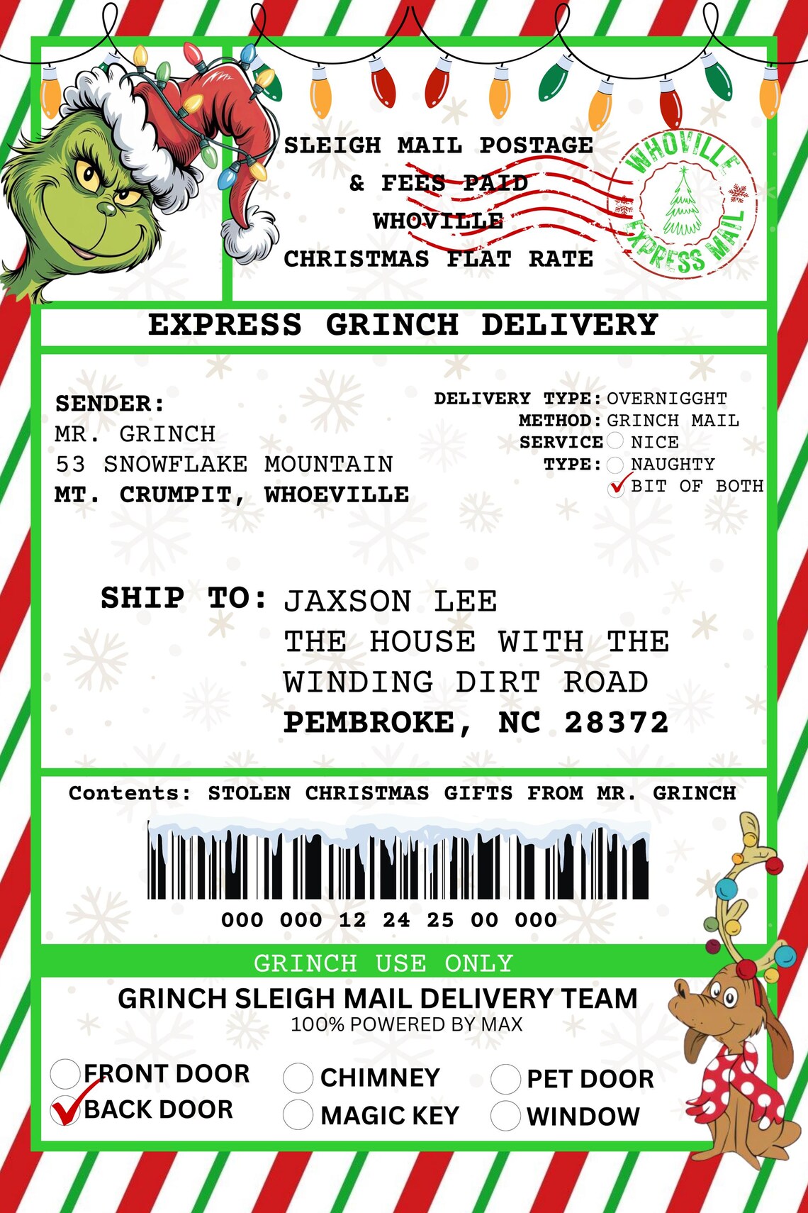 Grinch Express Christmas Shipping Label, Editable Printable (digital ...