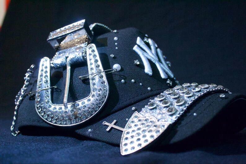 Custom Bling NY Yankees Hat – Black Snapback With Silver Rhinestones ...