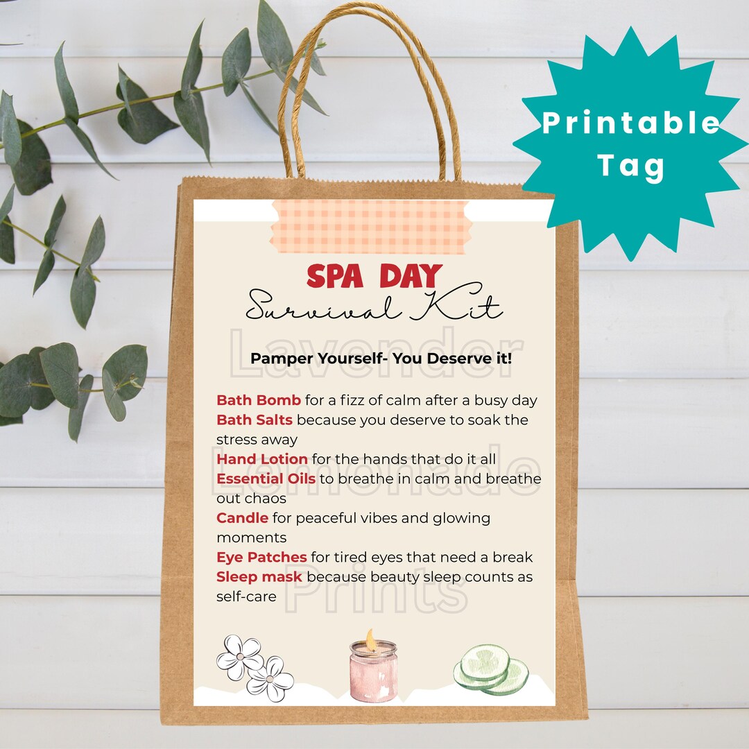 Printable Spa Day Gift Tag | Spa Day Kit | Spa Gift for Her | Spa Day ...