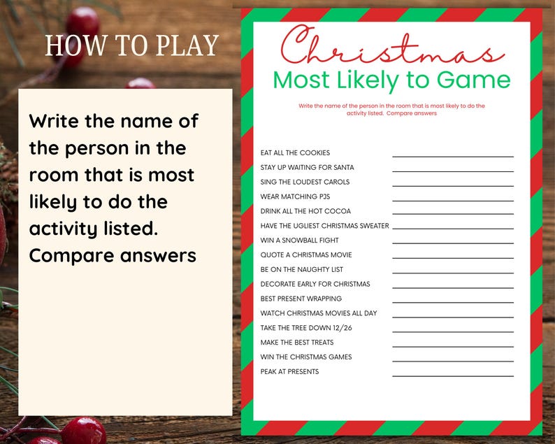 Printable Christmas Most Likely Game | Office Party Game | Christmas ...